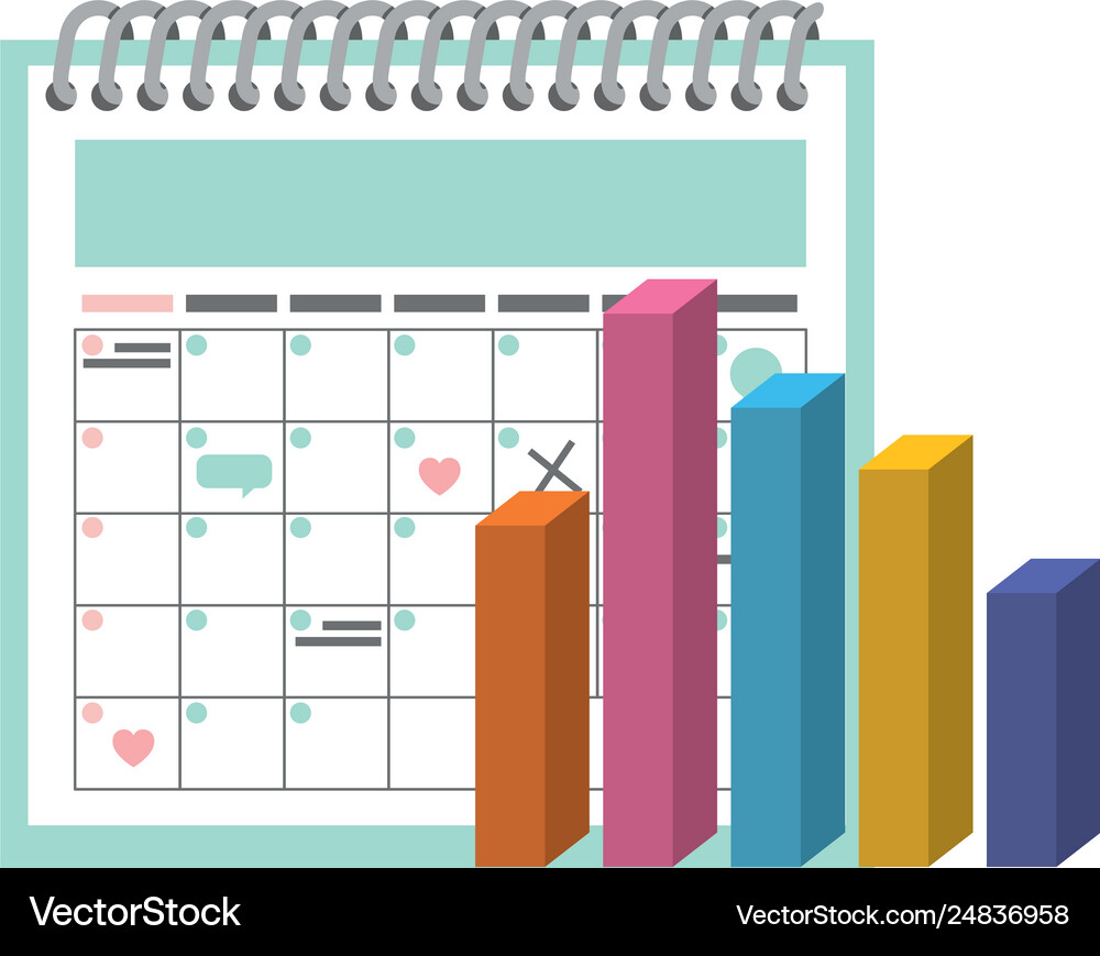 Calendar reminder with statistics charts isolated Vector Image