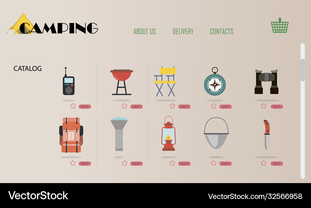 Laptop screen with an online store camping Vector Image