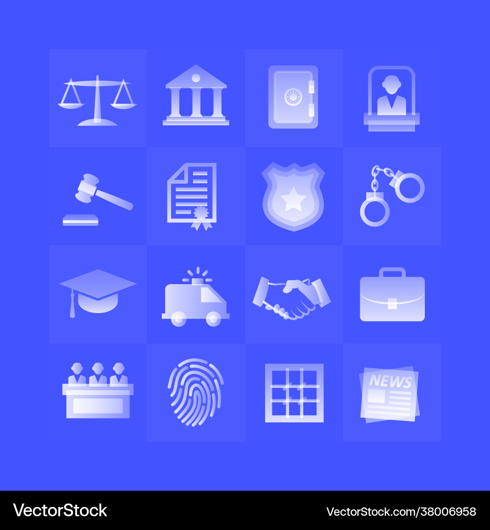 Law gradient icons set on blue background Vector Image