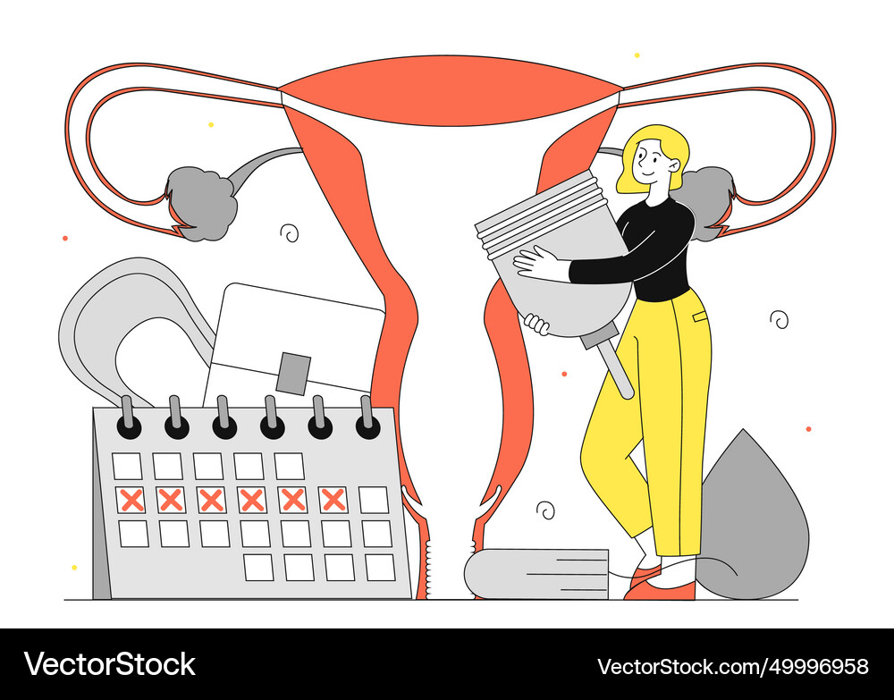 Menstruation cycle woman linear concept Royalty Free Vector