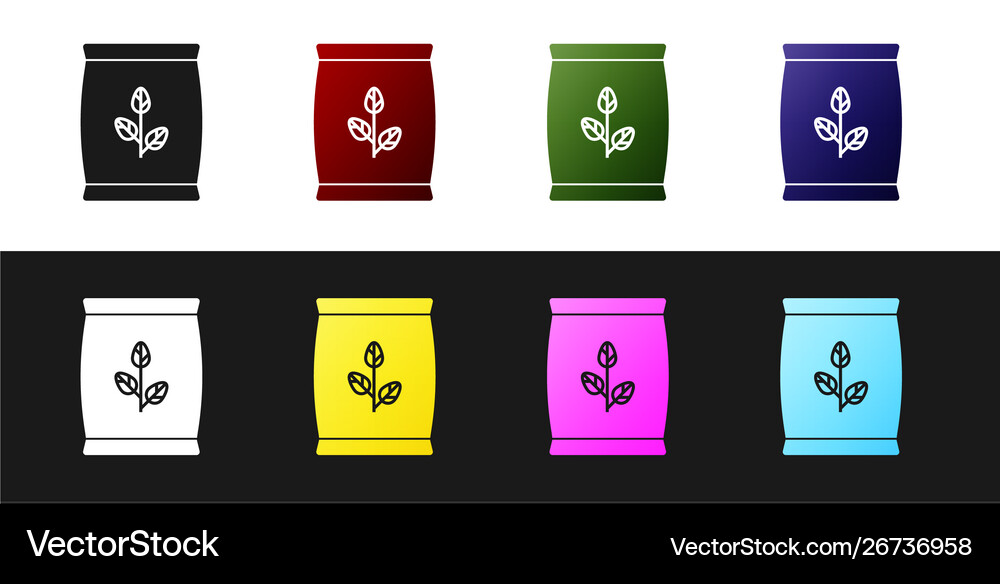 Set fertilizer bag icon isolated on black Vector Image