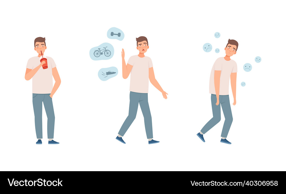 Young man having bad habits drinking soda Vector Image