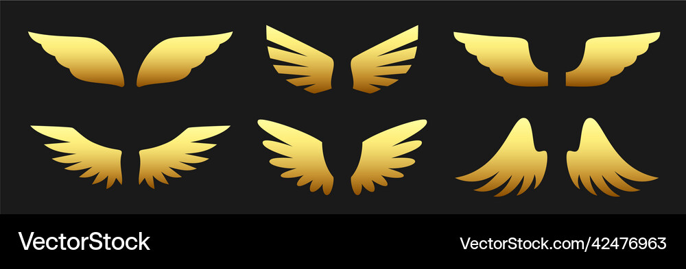 Angel wing metallic gold heraldic logo flat set Vector Image
