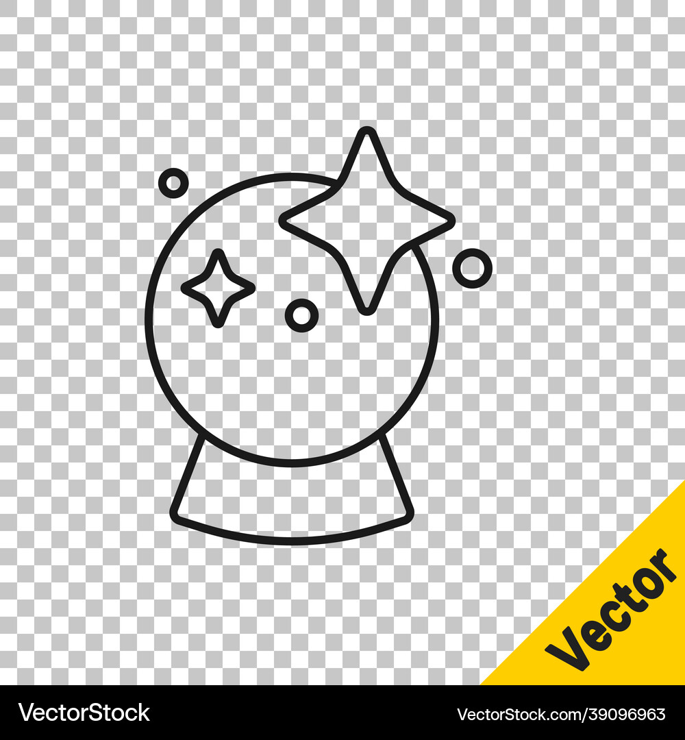 Black line magic ball icon isolated on transparent