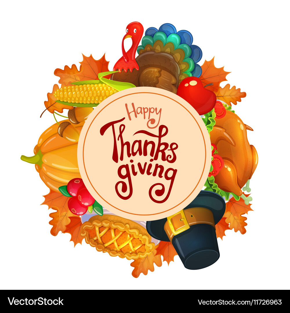 Circle shape template with thanksgiving icons Vector Image