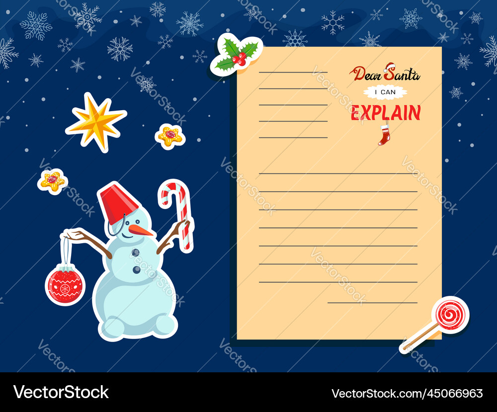 Dear santa fun letter template stickers snow Vector Image