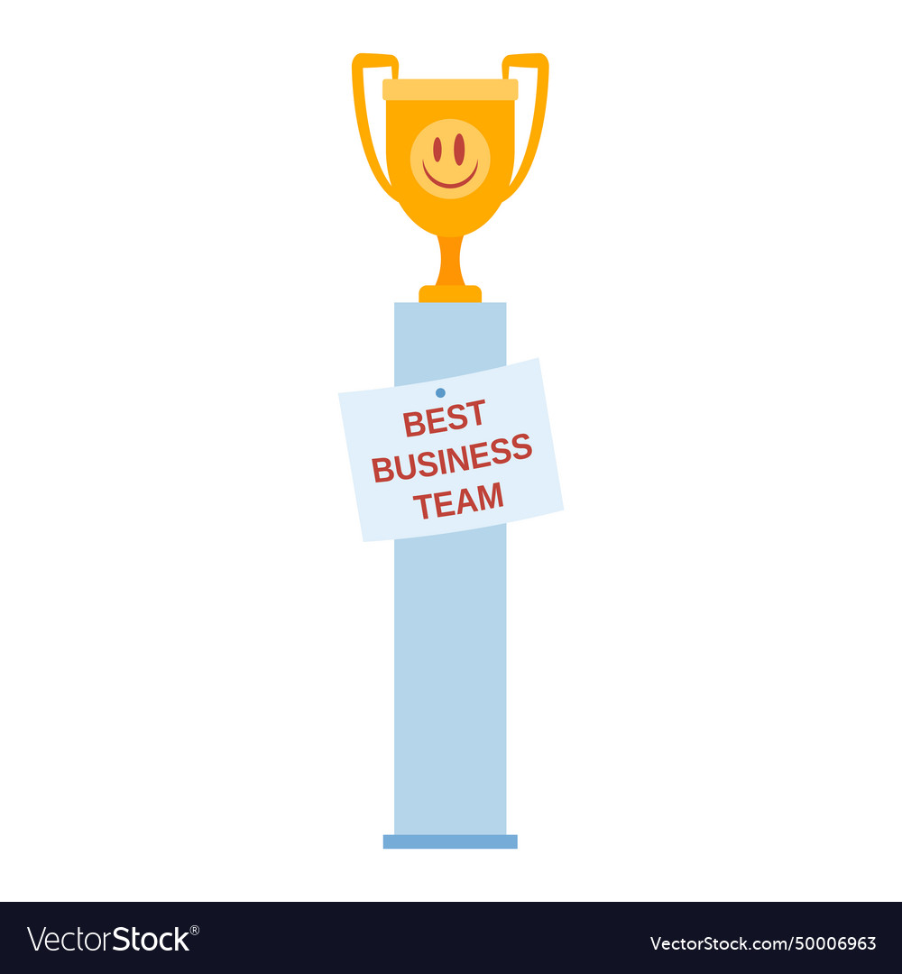 Gold trophy cup on pedestal with smiley face Vector Image