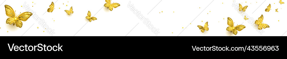 Horizontal banner with golden butterflies Vector Image