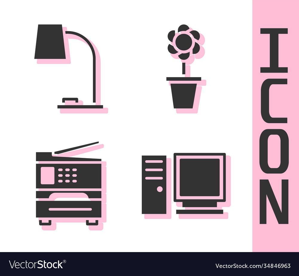 Set computer monitor table lamp printer Royalty Free Vector