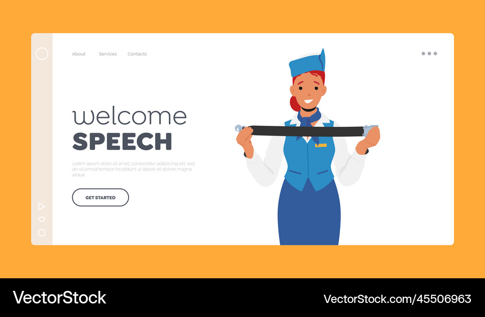 Stewardess welcome speech landing page template Vector Image