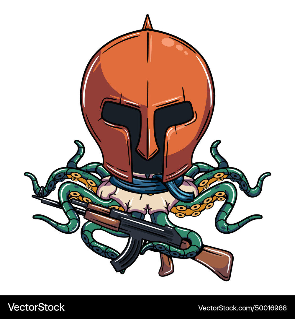 Cartoon cyborg octopus character wearing medieval Vector Image