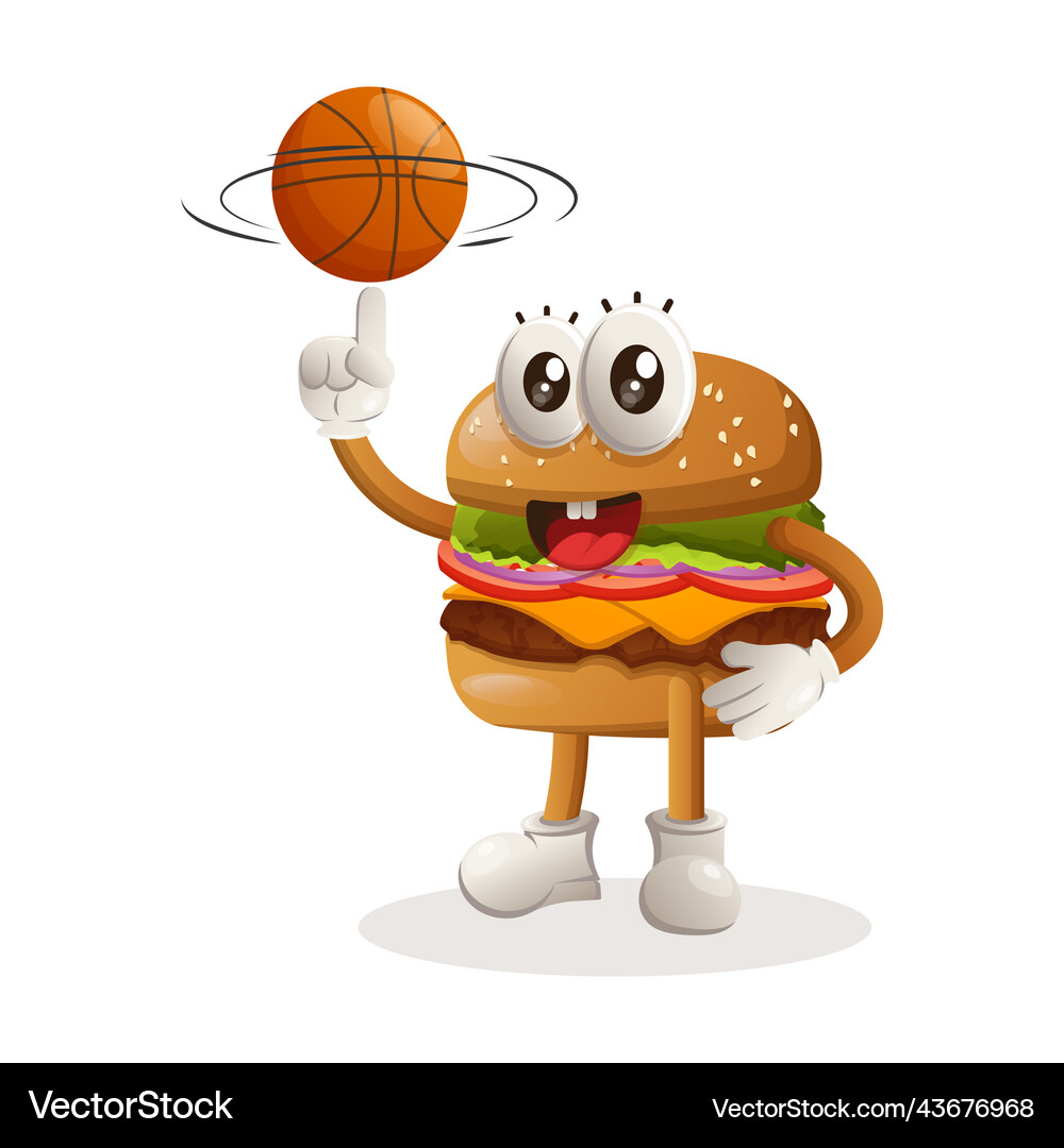 Cute burger mascot design playing basketball Vector Image