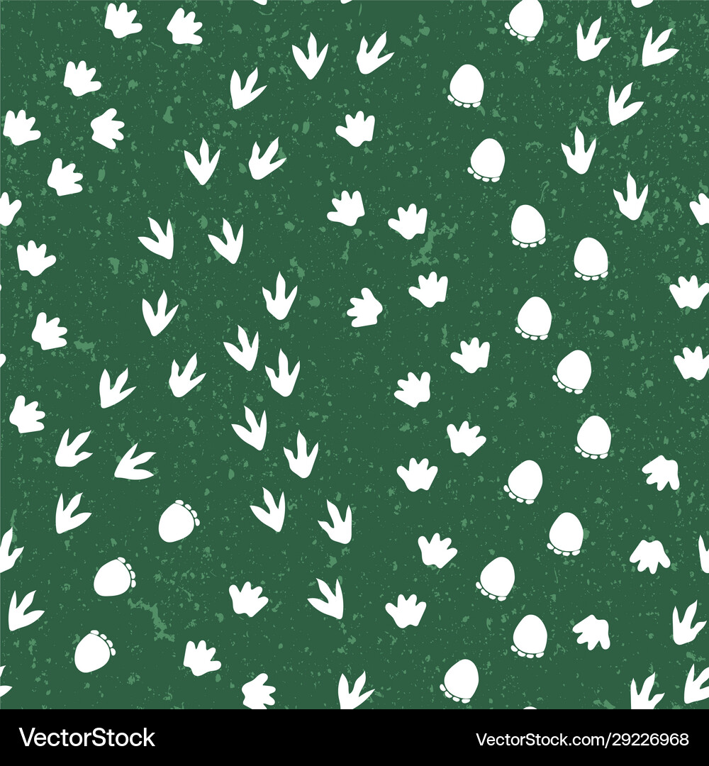 Dino tracks white on green with texture Royalty Free Vector