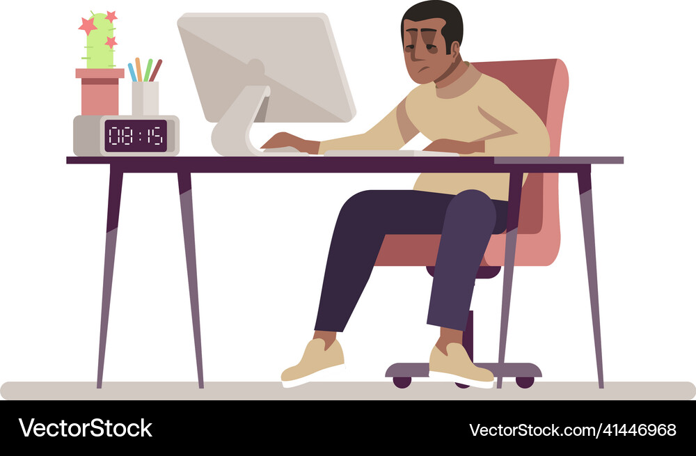 Feeling exhausted from work semi flat rgb color Vector Image