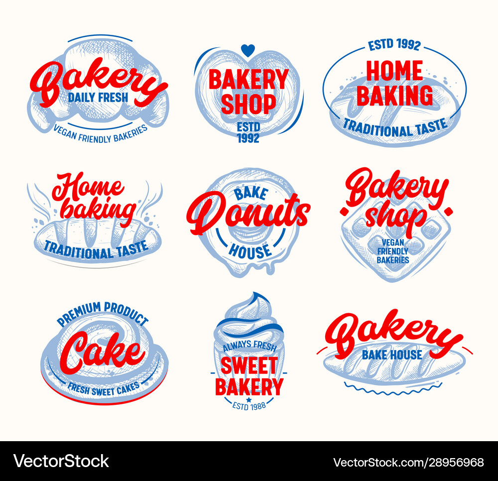 Home baking tags and labels set isolated on white Vector Image