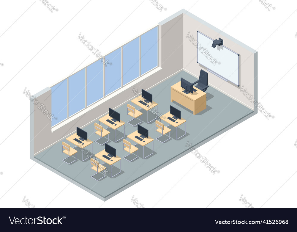Isometric computer lab computer education Vector Image