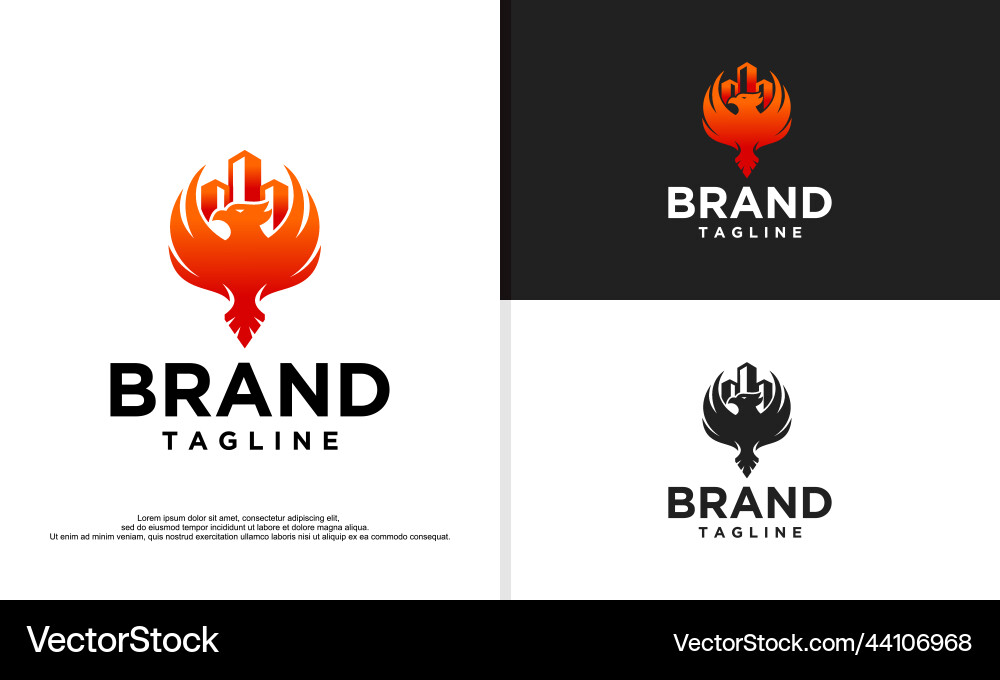 Logo graphic of building combined phoenix Vector Image