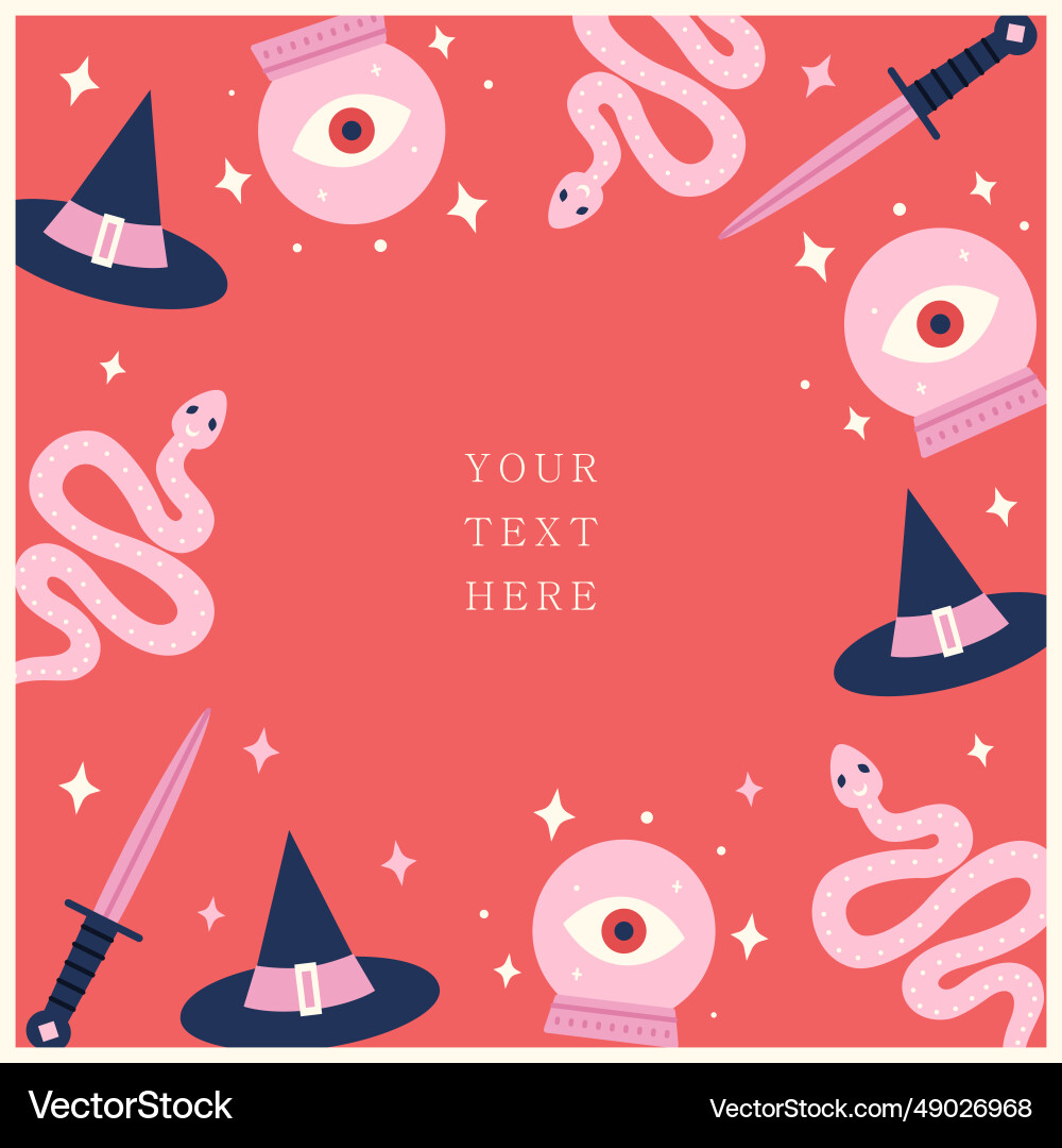 Magic tools frame halloween template Royalty Free Vector