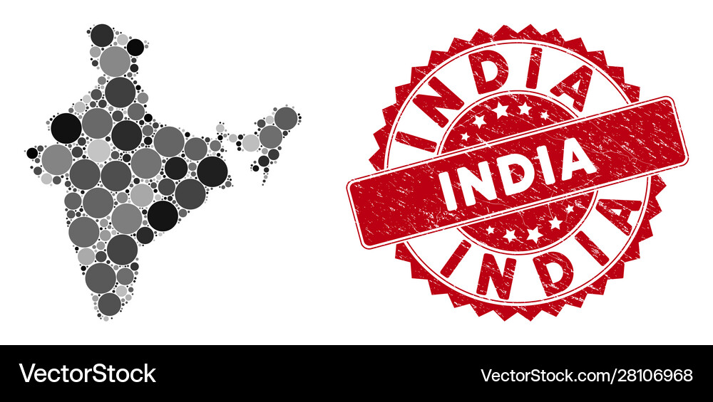 Mosaic india map and distress circle watermark Vector Image