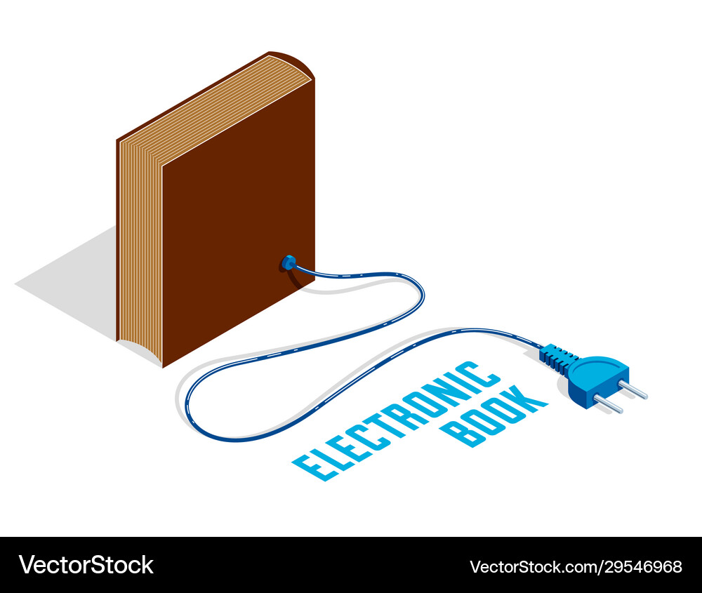 Online reading concept book with plug Royalty Free Vector