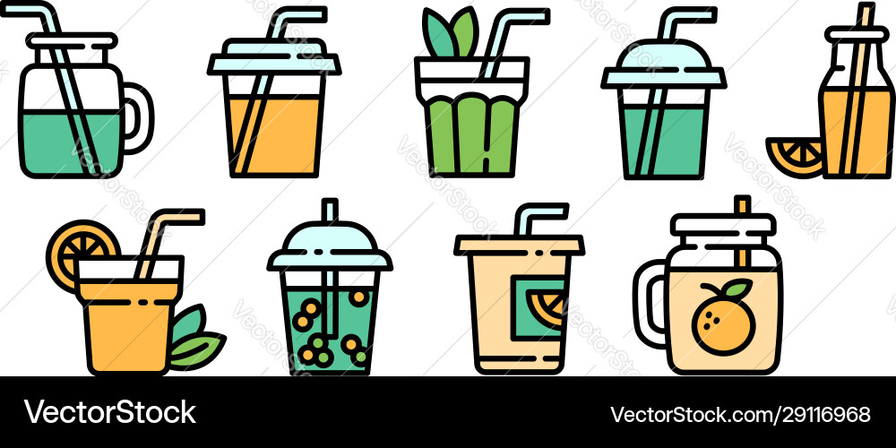 Smoothie icons set outline style Royalty Free Vector Image