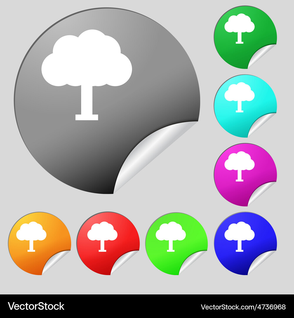 Tree forest icon sign set of eight multi-colored Vector Image