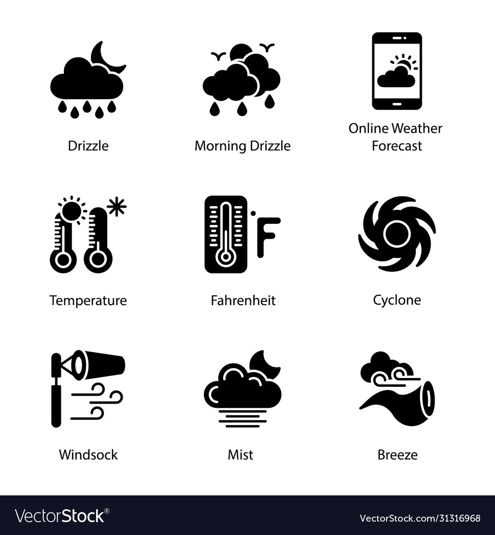 Weather updates solid icons pack Royalty Free Vector Image