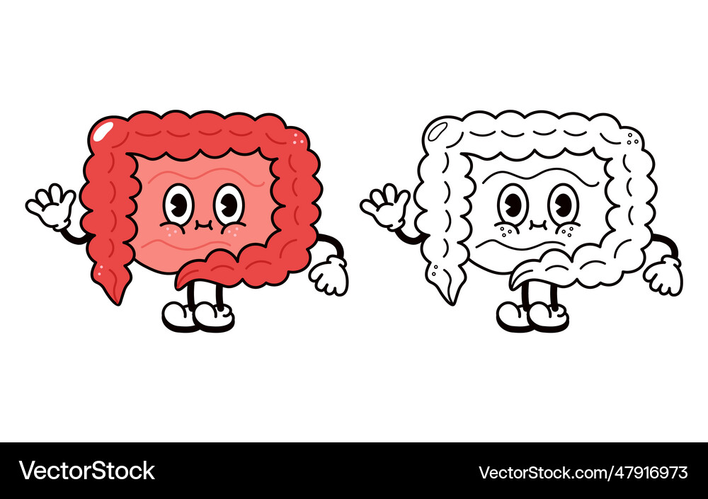 Cute funny intestines waving hand character Vector Image
