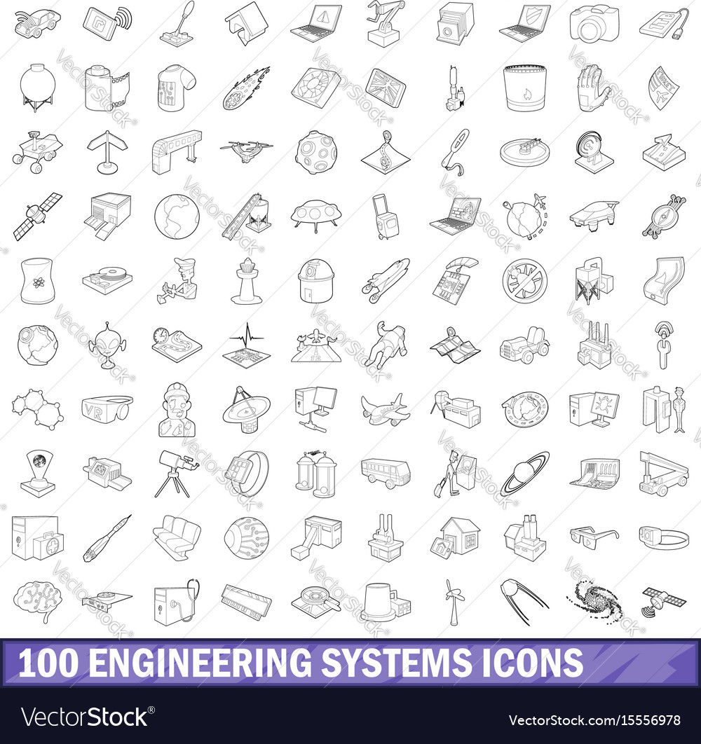 100 engineering systems icons set outline style Vector Image
