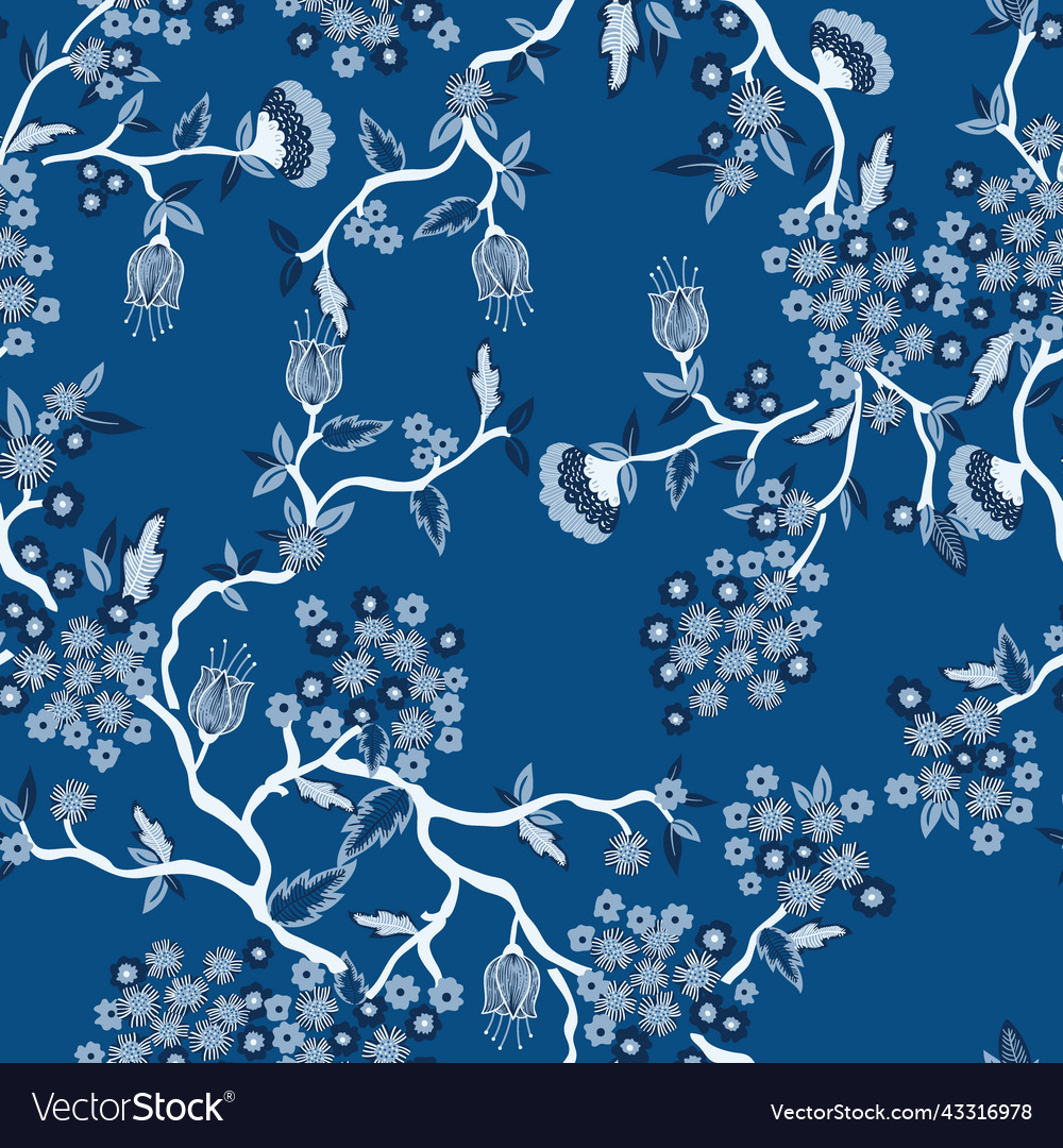 Blue tree branches seamless pattern Royalty Free Vector