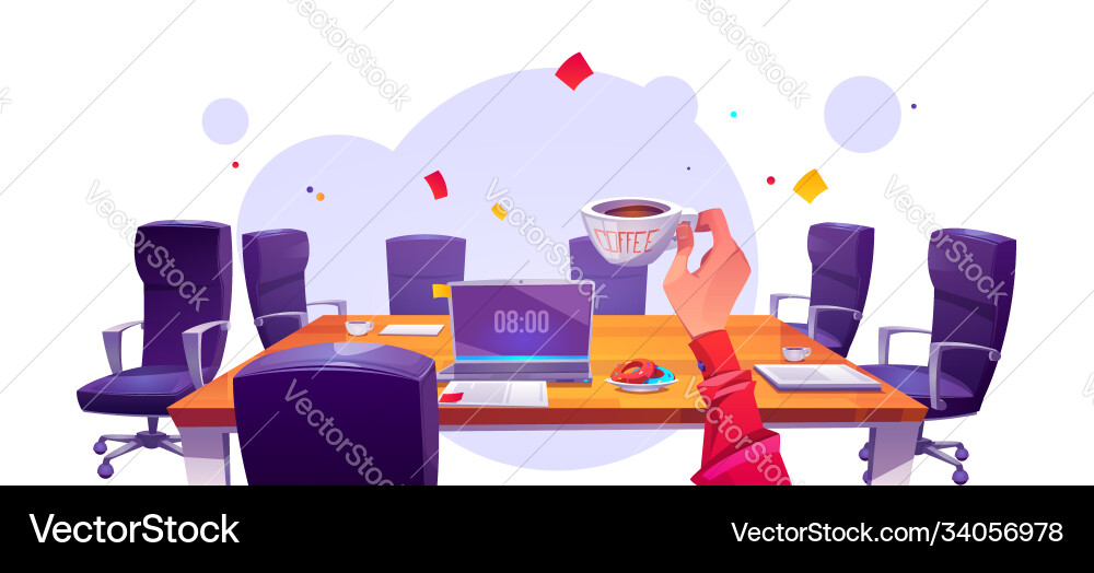 Boss at office workplace in morning coffee cup Vector Image