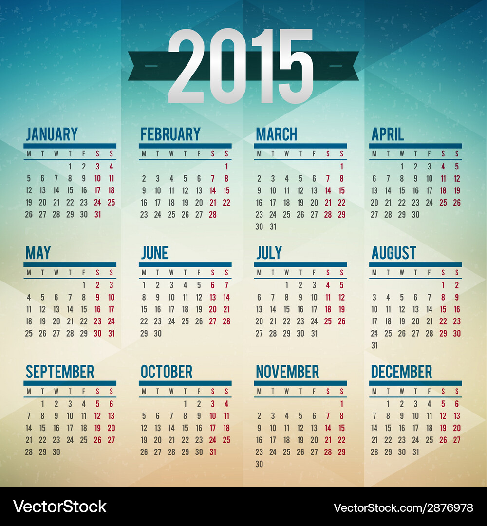 Calendar 2015 template week starts monday Vector Image