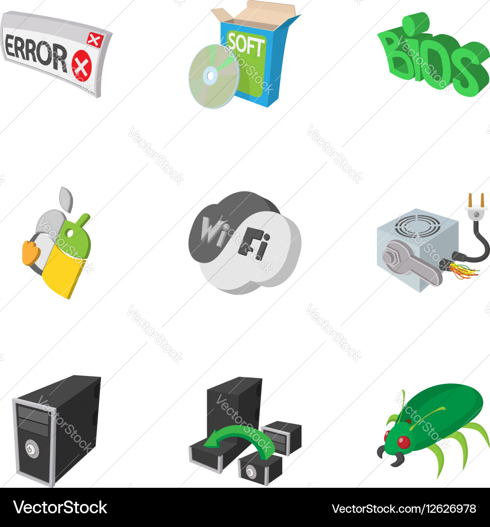 Computer maintenance icons set cartoon style Vector Image