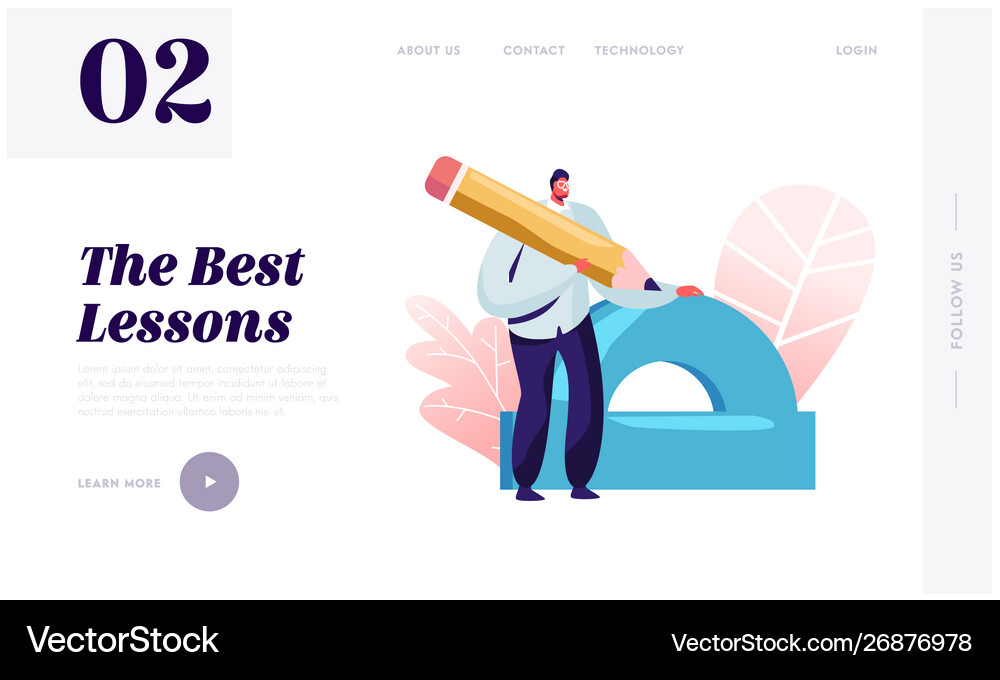 Geometry or drawing lesson website landing page Vector Image