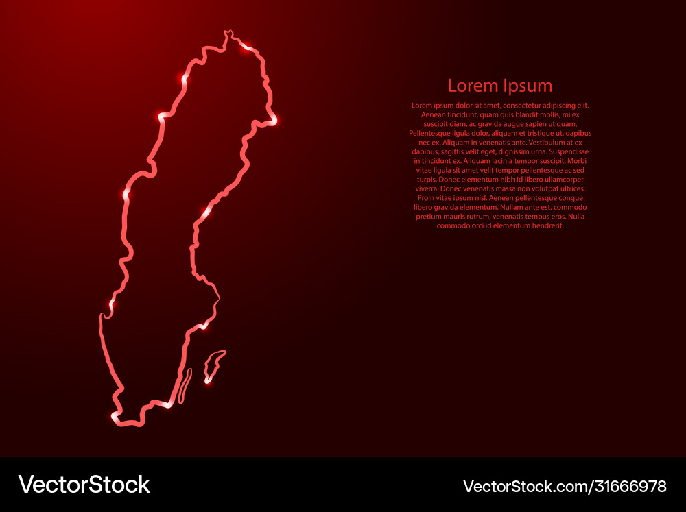 Sweden map from contour red brush lines Royalty Free Vector