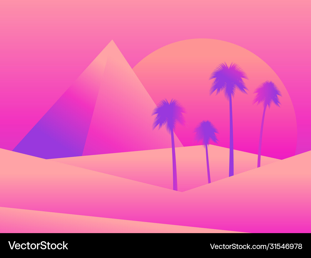 View egyptian pyramids and palm trees Royalty Free Vector
