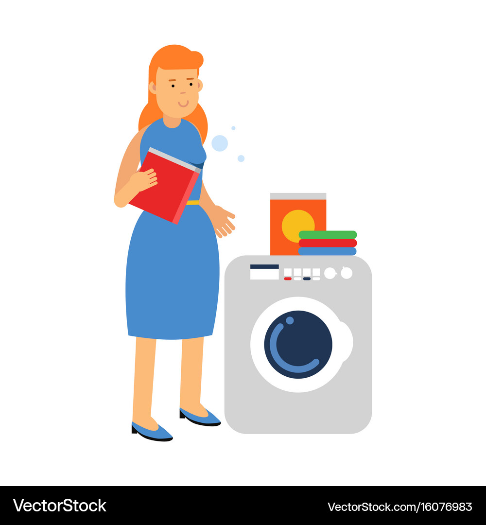 Beautiful young redhead woman doing laundry Vector Image