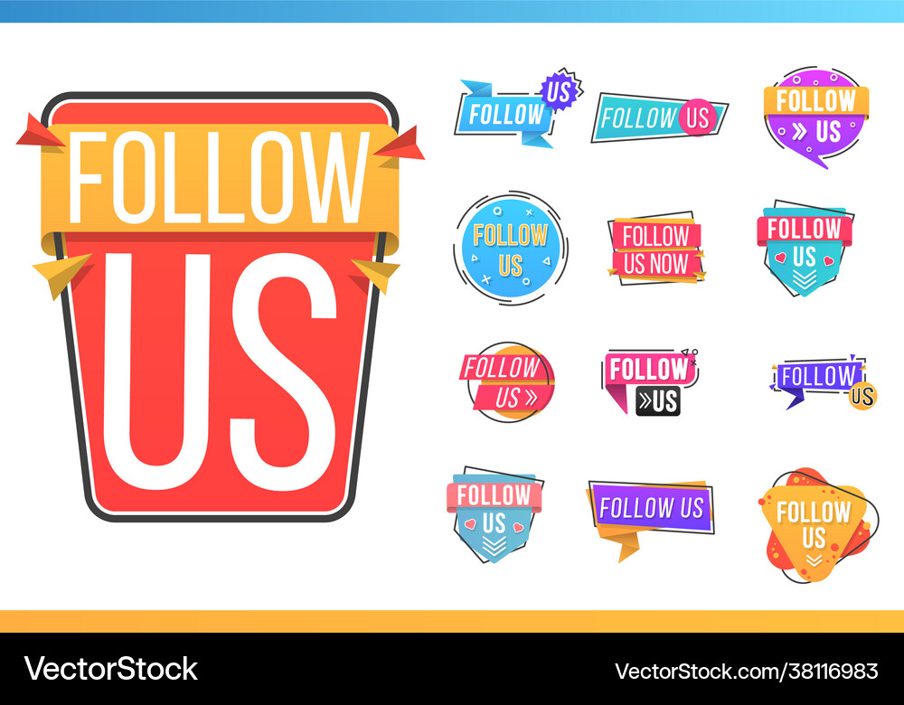 Follow us speech bubble sticker badge tag Vector Image