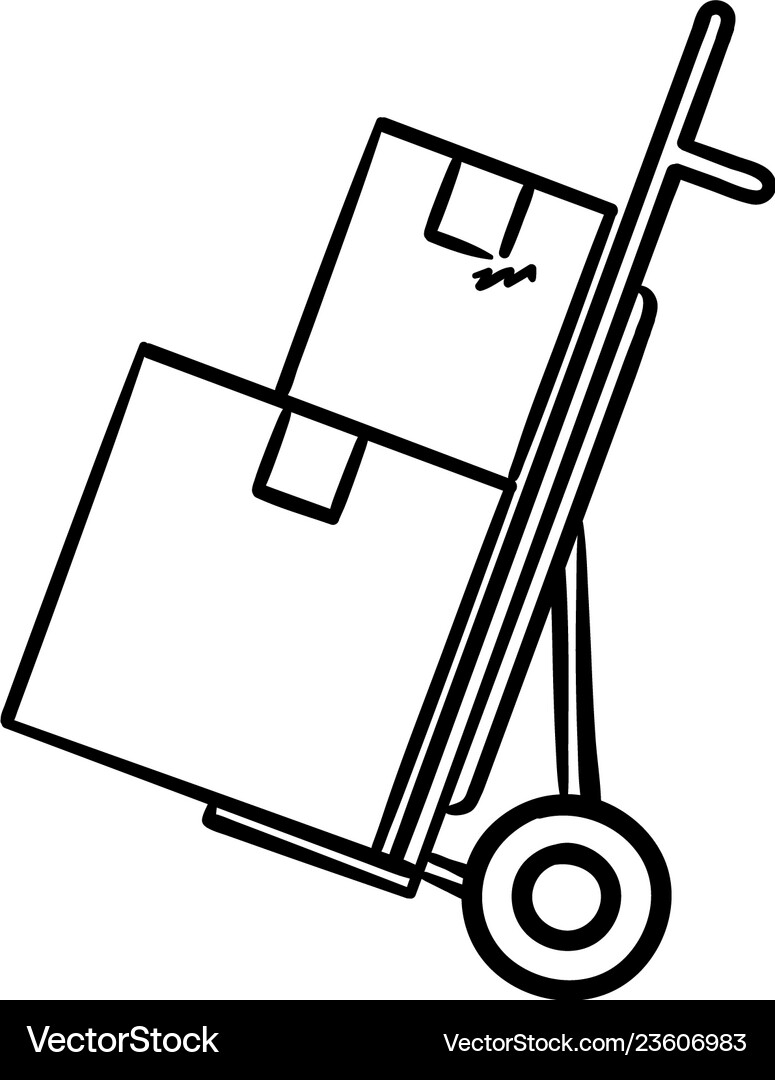 Handcart with cardboard boxes hand drawn outline Vector Image