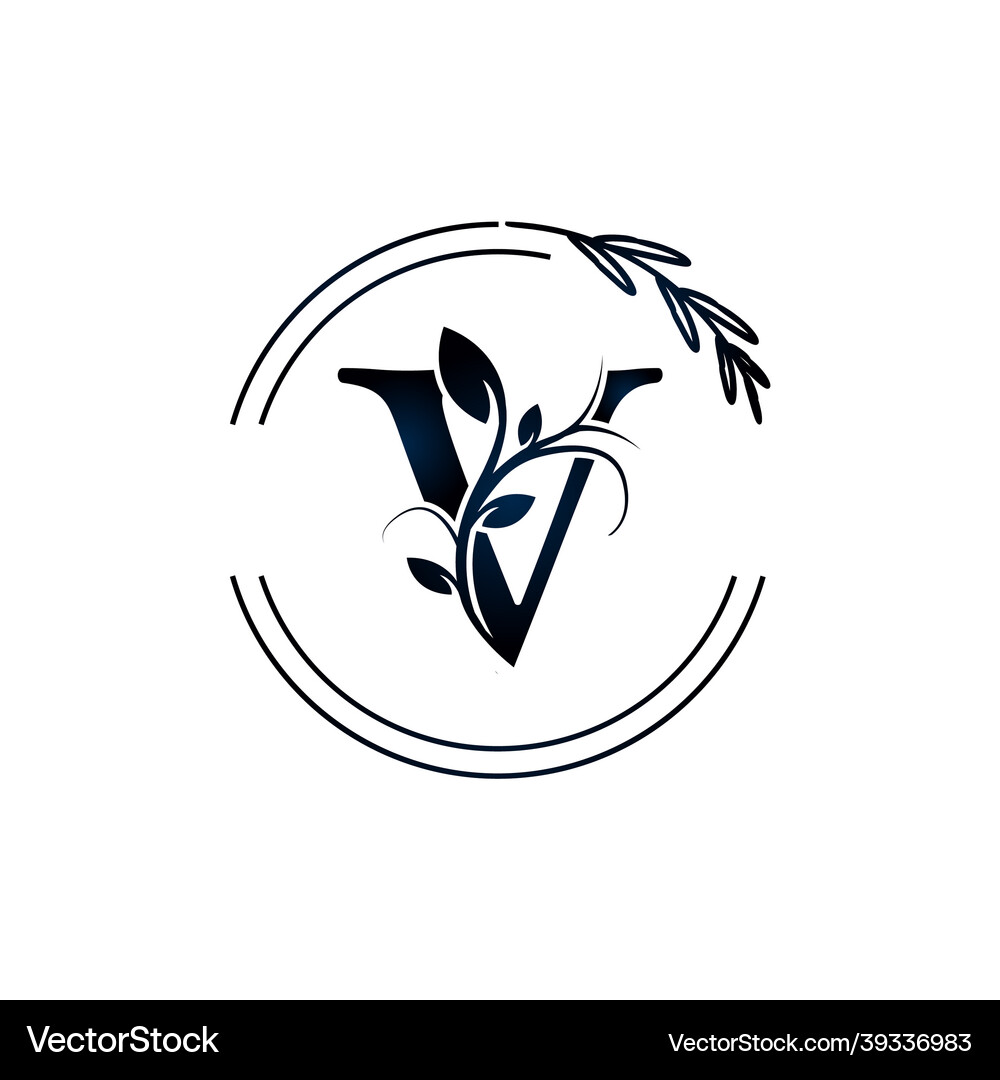 Initial letter v botanical flowers with lettering Vector Image