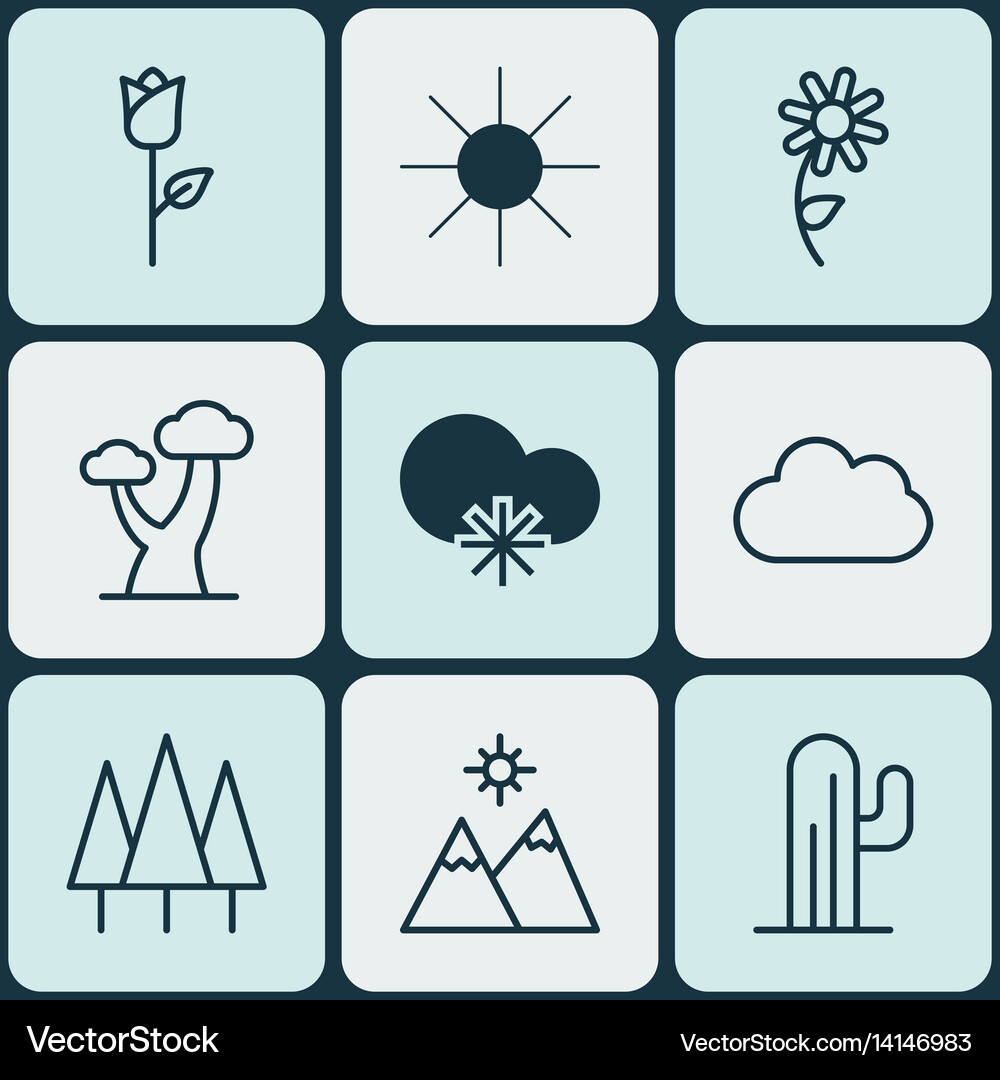 Set of 9 harmony icons includes forest cactus Vector Image
