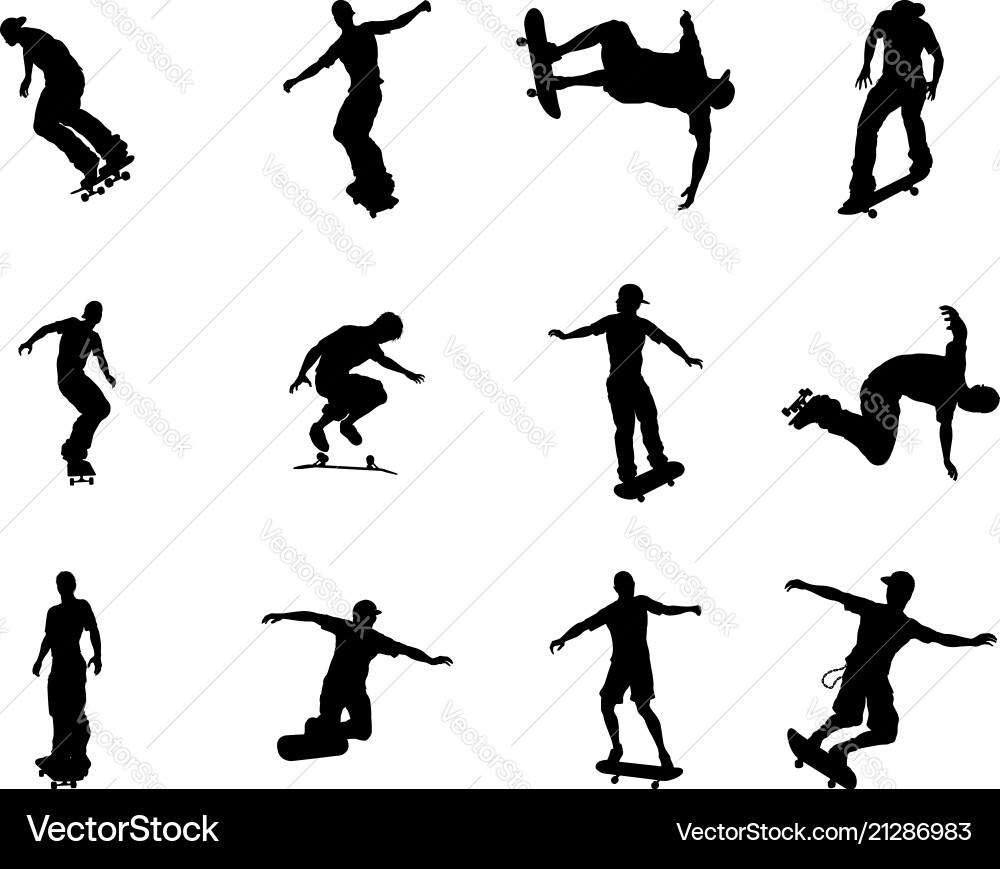 Silhouette outlines skating skateboarders Vector Image