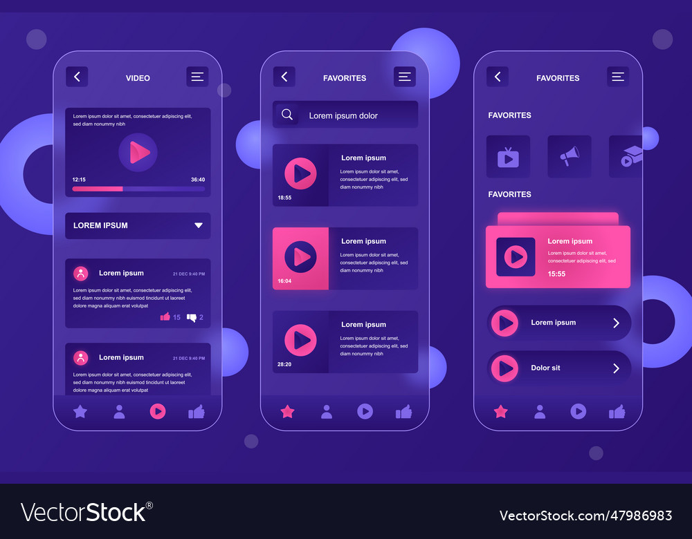 Video tube neumorphic elements kit for mobile app Vector Image