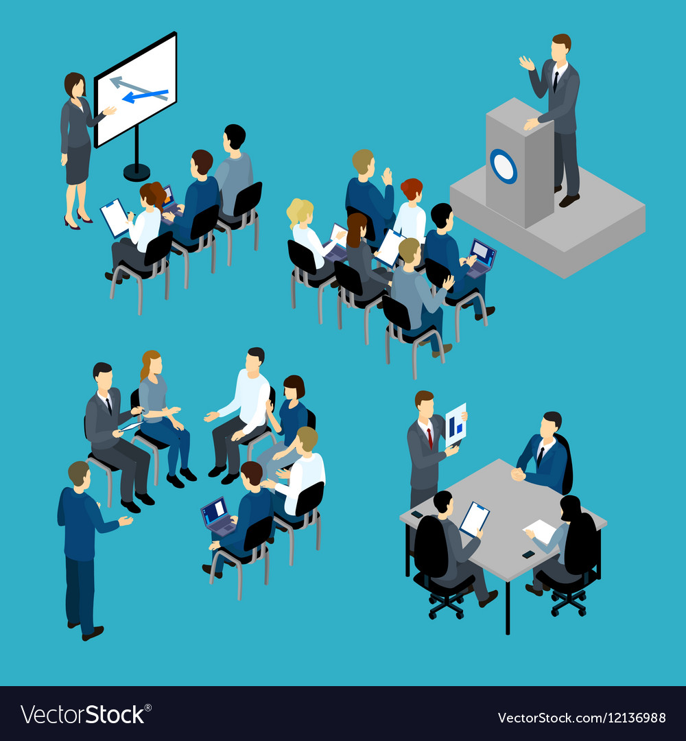 Business training isometric set Royalty Free Vector Image