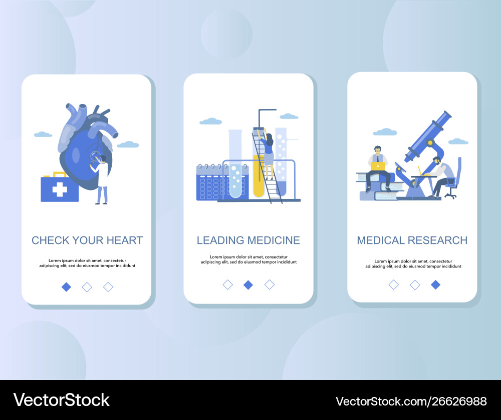 Cardiology mobile app onboarding screens Vector Image