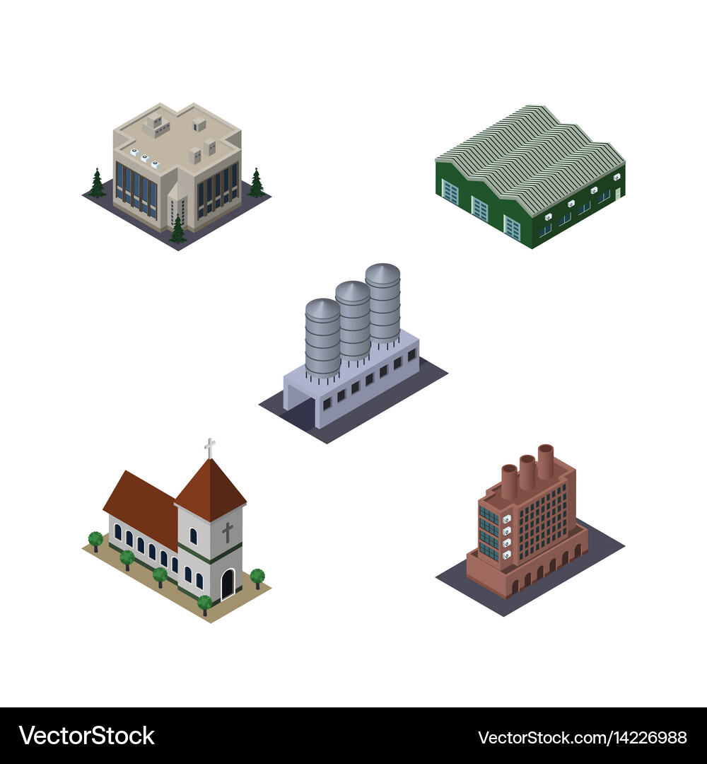 Isometric architecture set of water storage Vector Image