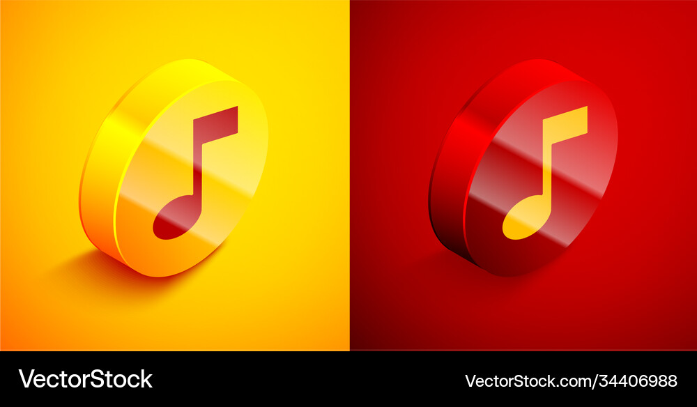 Isometric music note tone icon isolated on orange Vector Image
