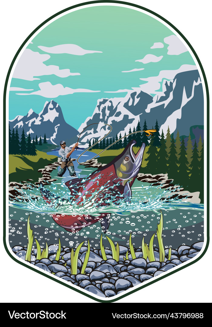 Salmon fish fishing template Royalty Free Vector Image