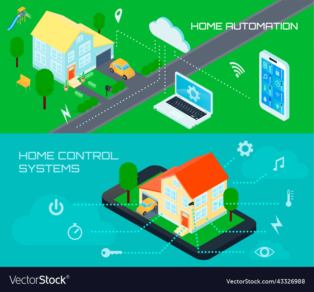 Smart home isometric banners set Royalty Free Vector Image