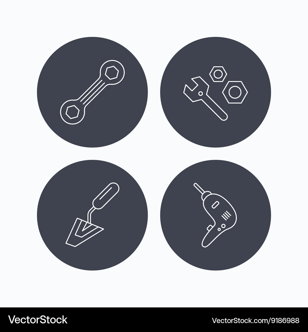 Spanner repair tool spatula and bolt icons Vector Image
